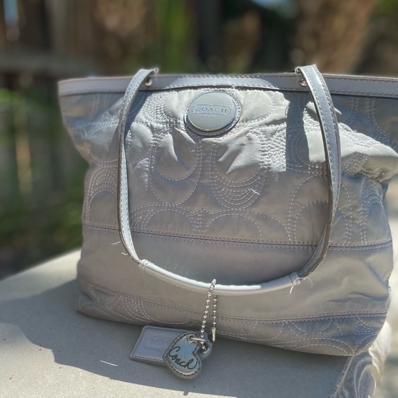 Coach | Bags | Coach Nylon Zippered Tote In Grey | Poshmark